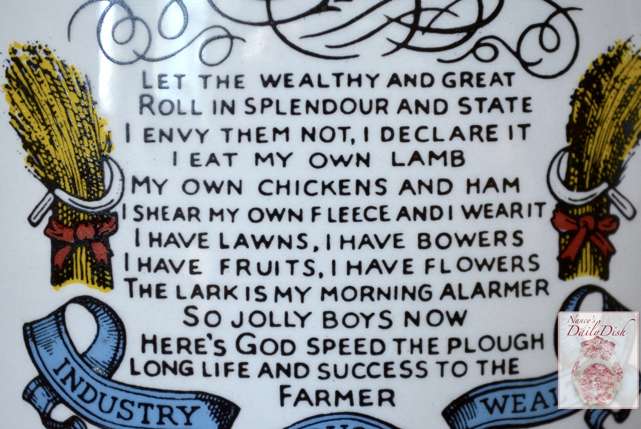 Vintage Advertising English Transferware Cheese Bell The Farmers Arms