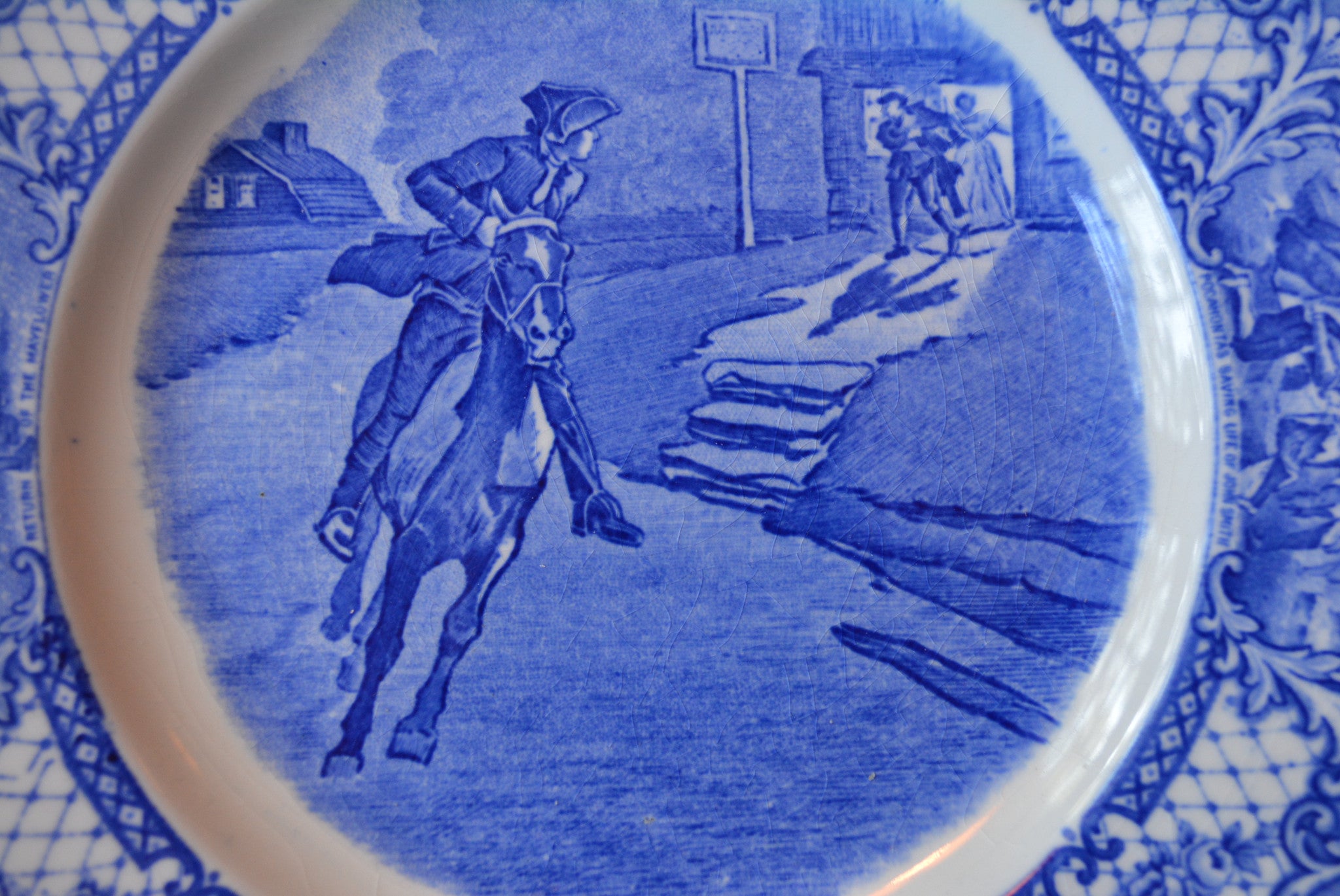 Blue Colonial Times Transferware Plate Paul Revere's Ride American His