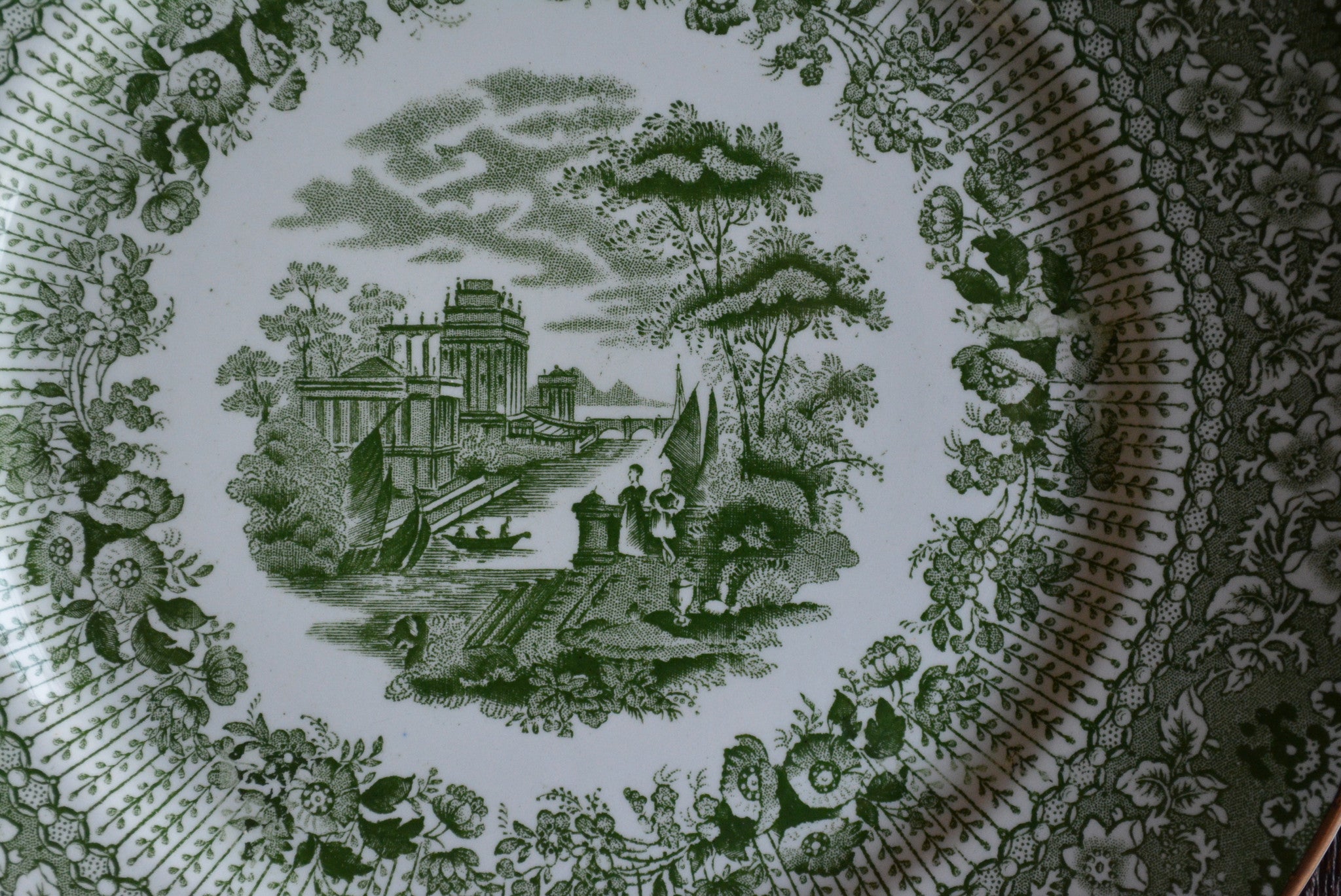 Antique Staffordshire Green Transferware Salad Plate Grecian Ridgway S