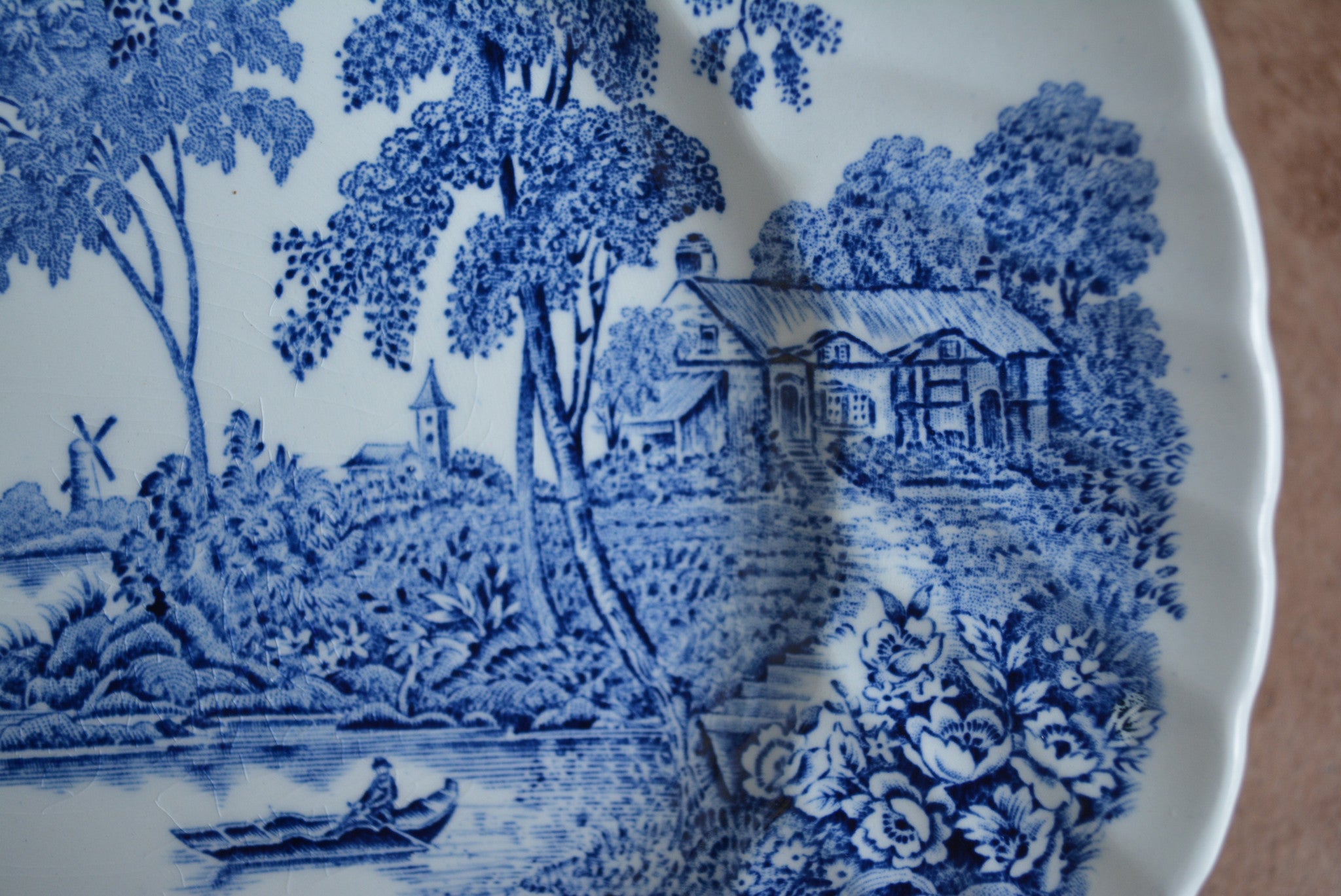 Vintage Blue Toile Plate English Transferware Plate Pastoral Ferry Boa