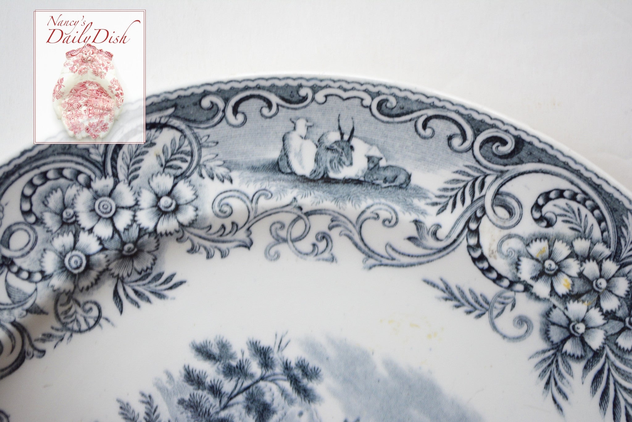 Rare Antique English Grey / Black Transferware Charger / Plate Pastora