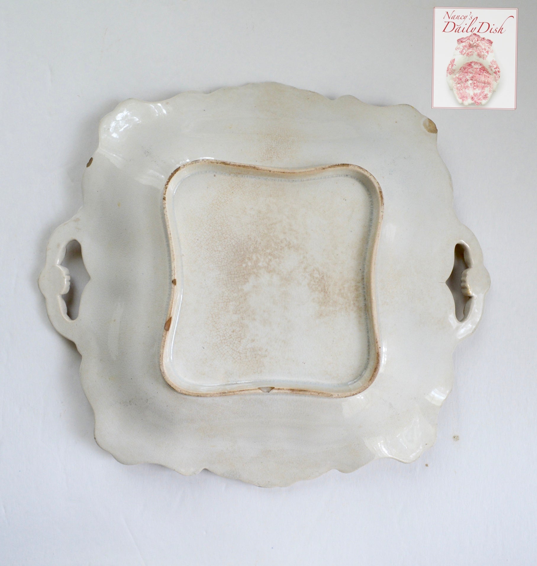 Circa 1835 Rare Yellow Two Color Transferware Handled Serving Tray Pla