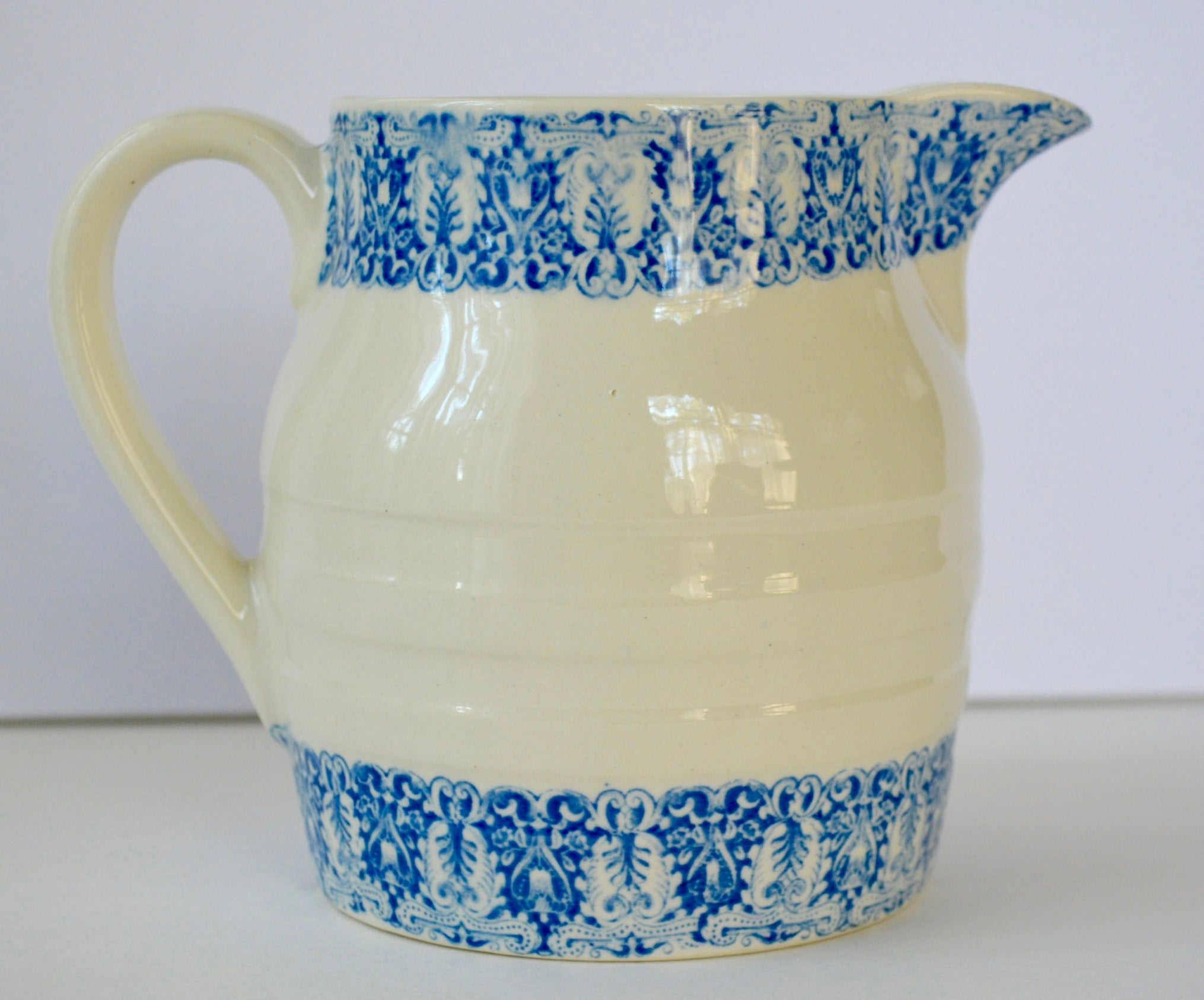 Vintage English Blue & White Transferware Pitcher Advertising Pitcher