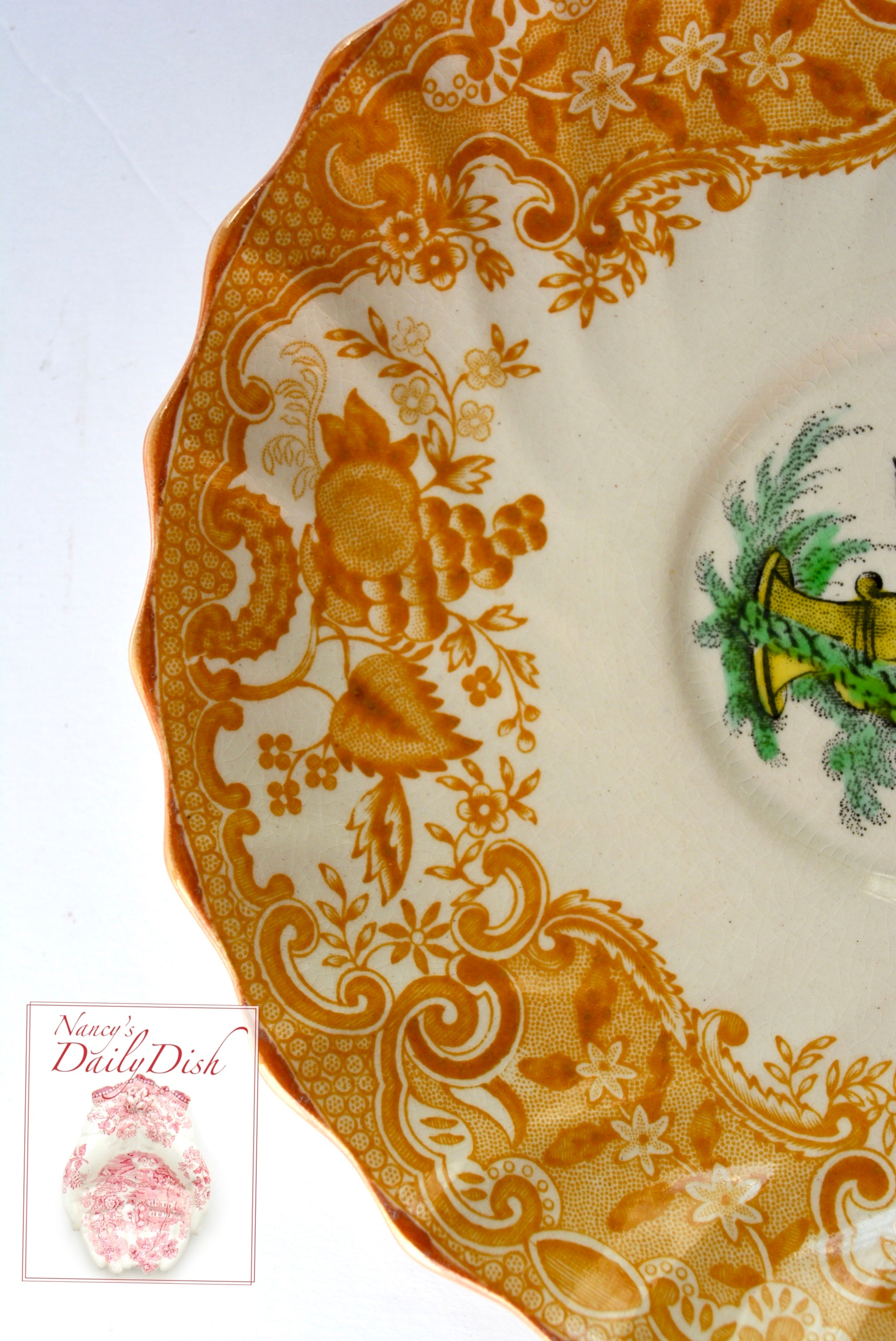 Large Yellow Transferware Tea Cup & Saucer Spode Copeland May Urn Rose