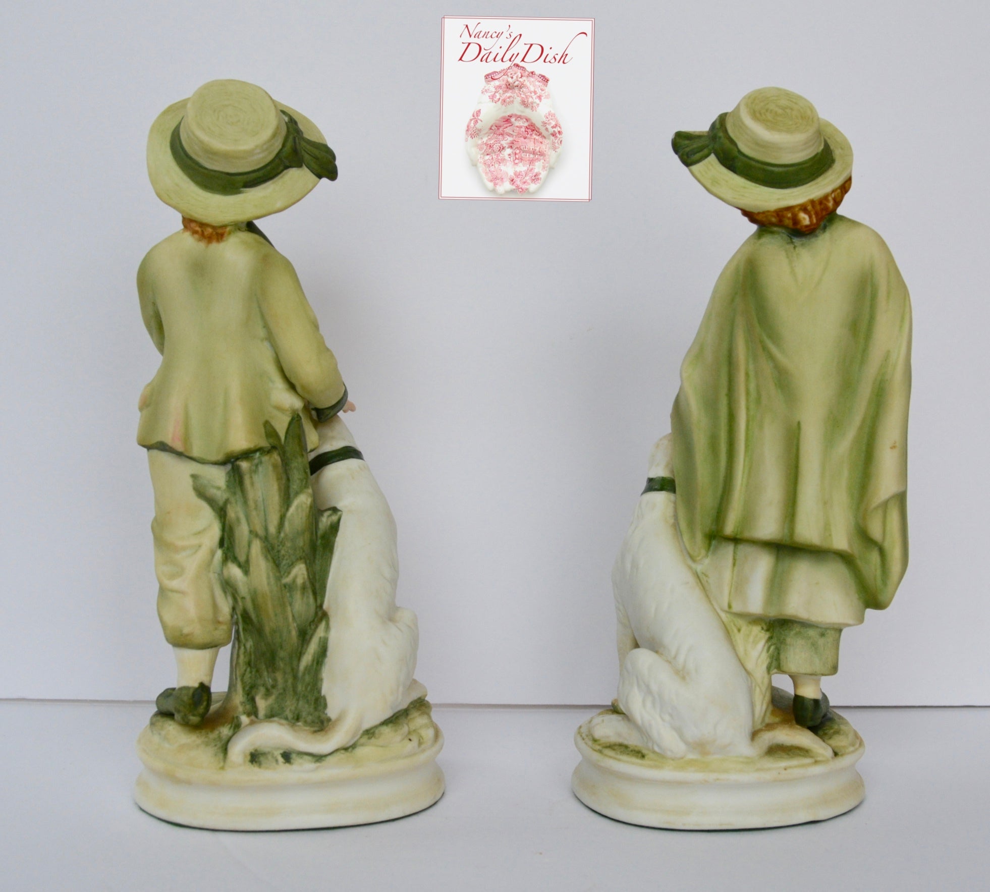 Pair Vintage French or English Country Figurines Boy & Girl w/ Dogs Gr