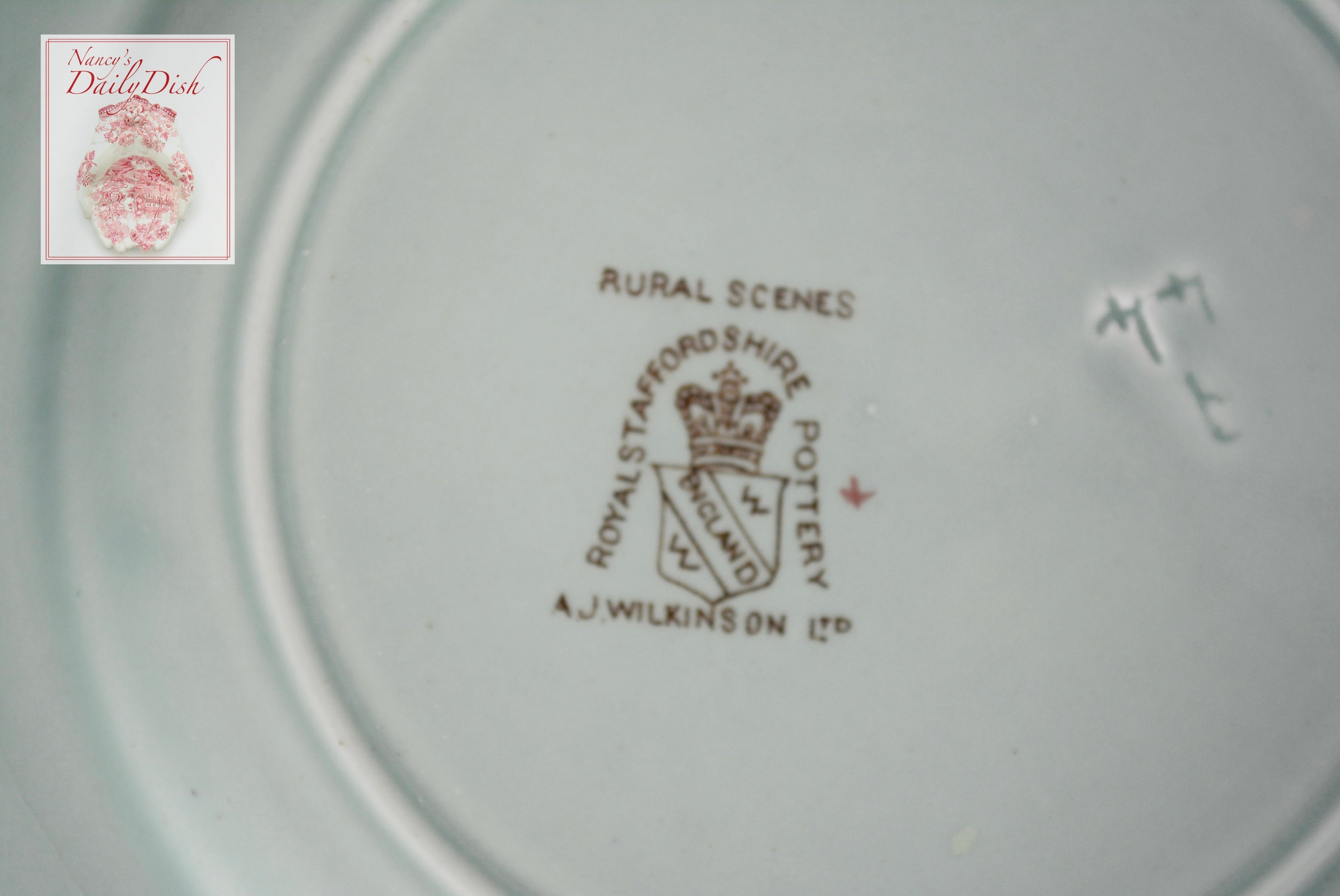 EXTREMELY RARE A J Wilkinson Rural Scenes Brown Transferware 8" Scallo