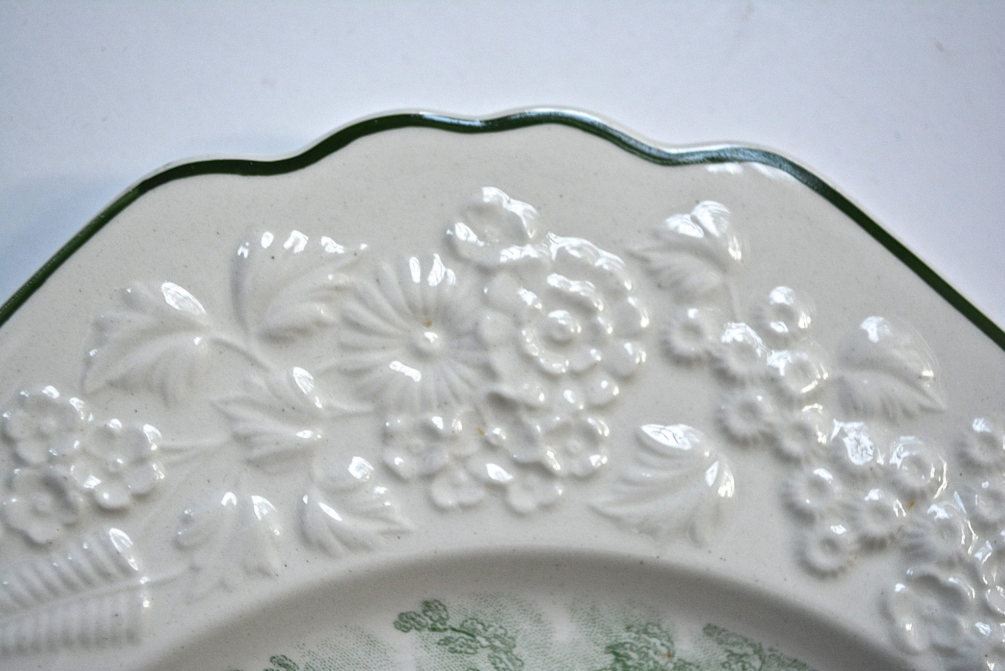 1891 Antique Staffordshire English Transferware Green Plate Square Oct