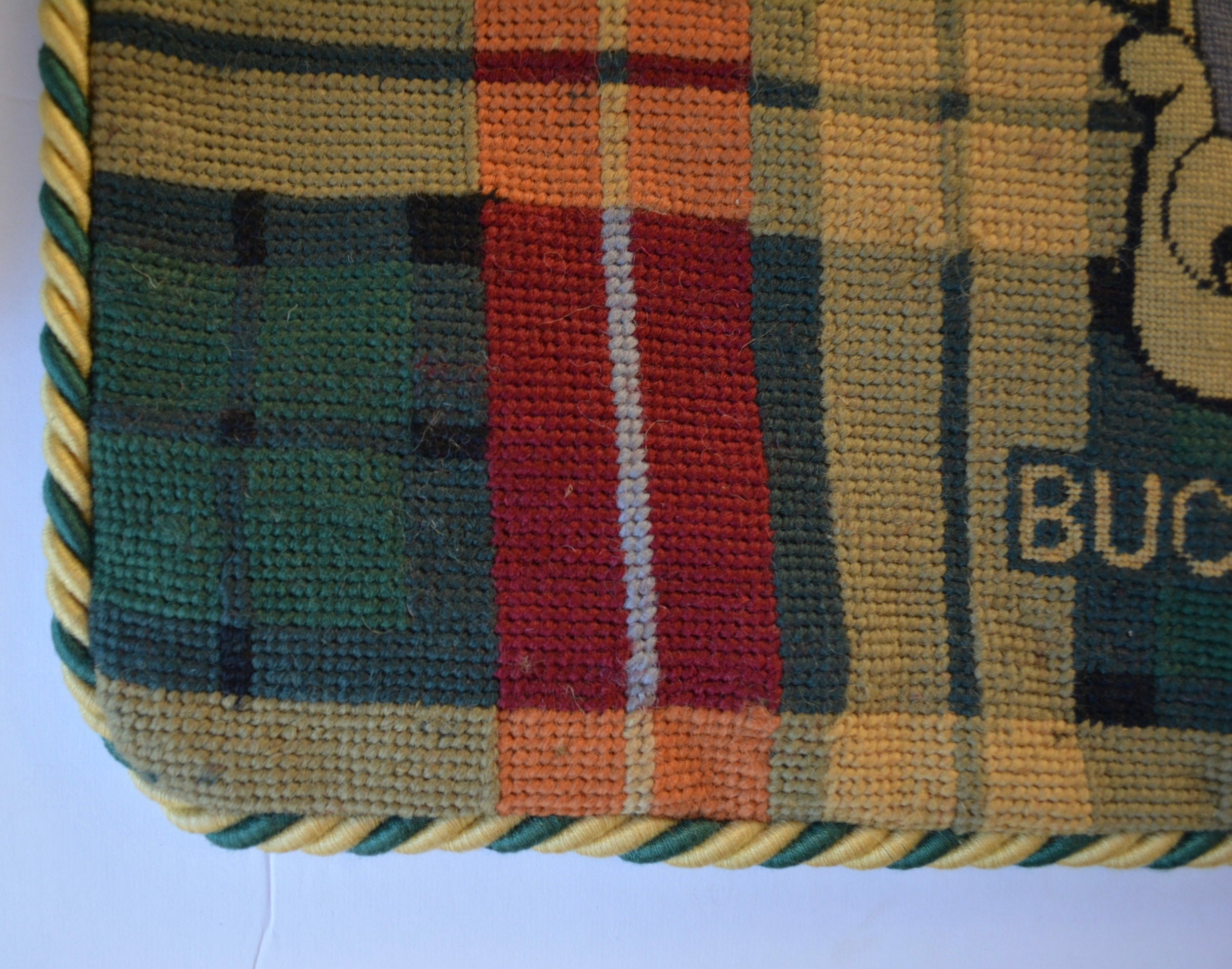 Scottish Tartan Plaid Buchanan Clan Motto Wool Needlepoint Pillow Cove