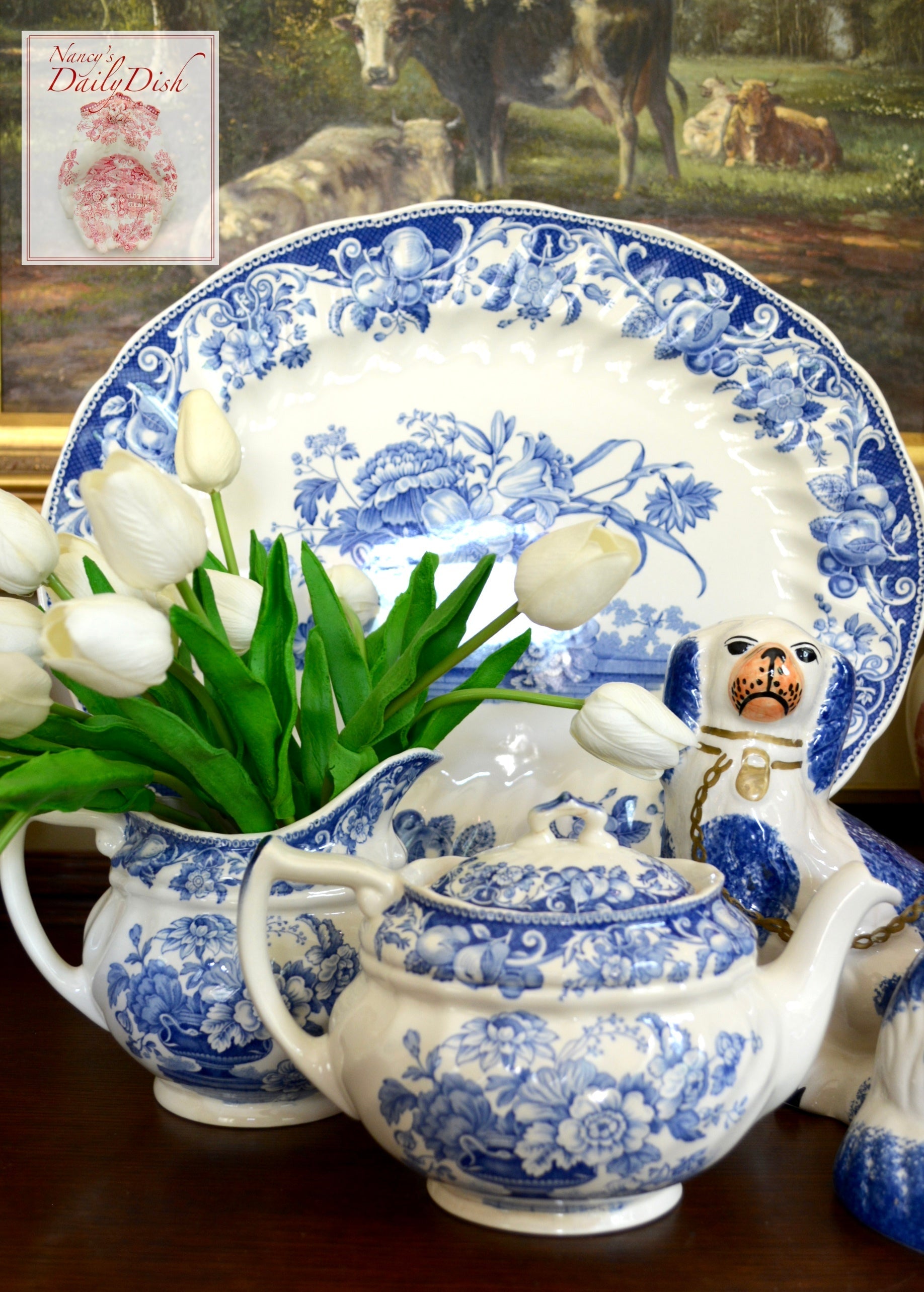 Dutch Masters Blue Transferware Plate Royal Doulton Pomeroy Urn w/ Ros