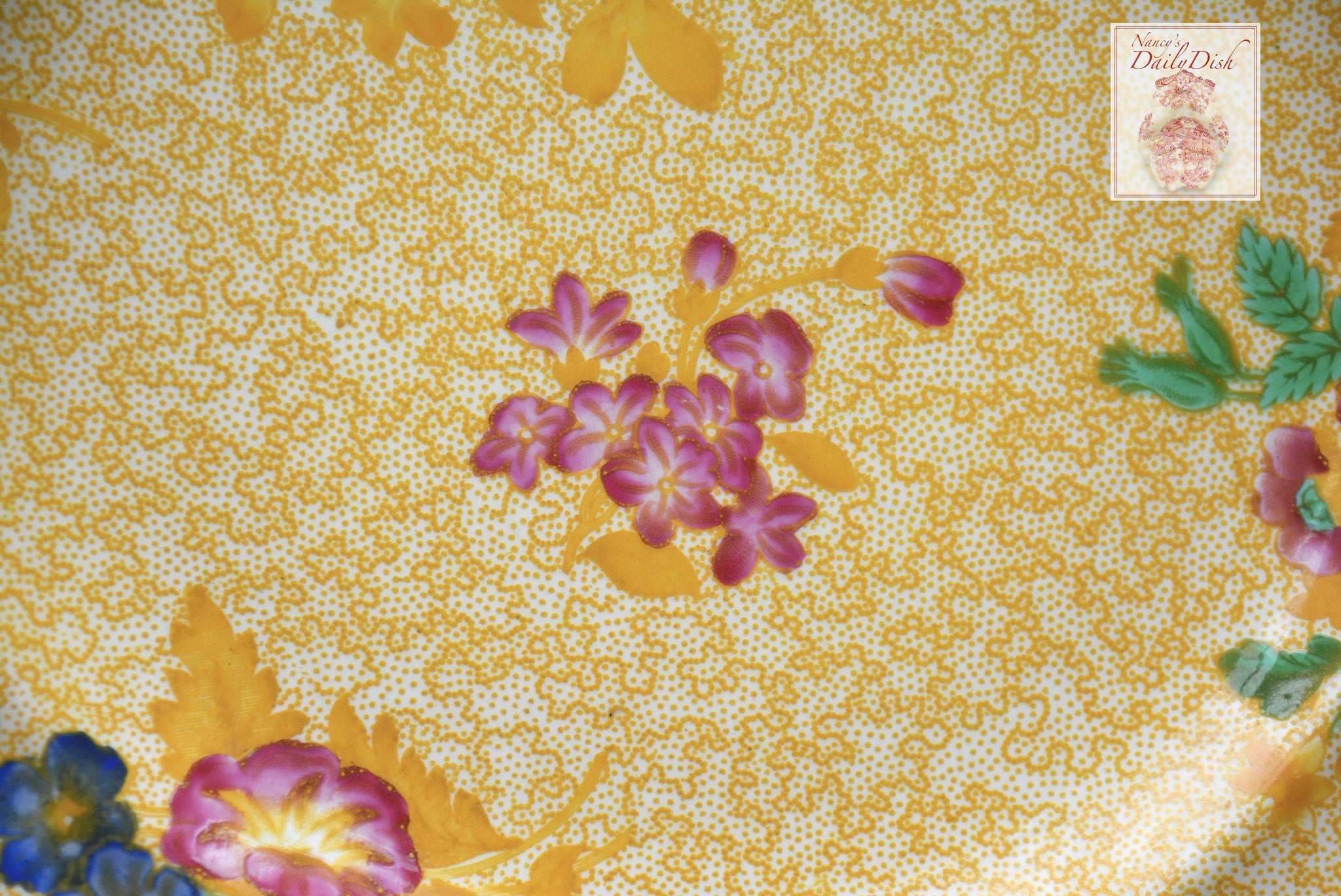 Spode Copeland Yellow Transferware Polychrome Flowers Charger or Dinne