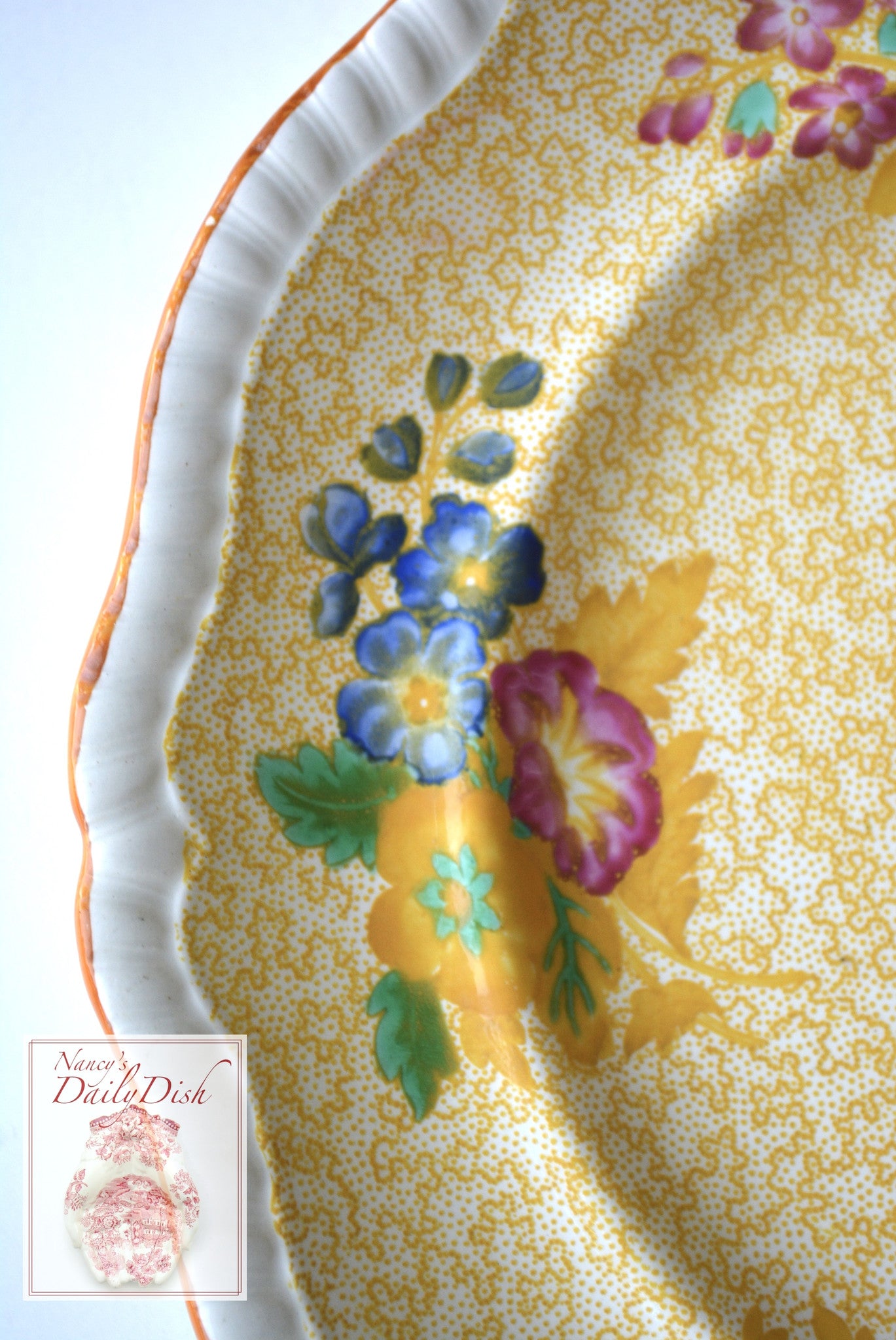 Spode Copeland Yellow Transferware Polychrome Flowers Charger or Dinne