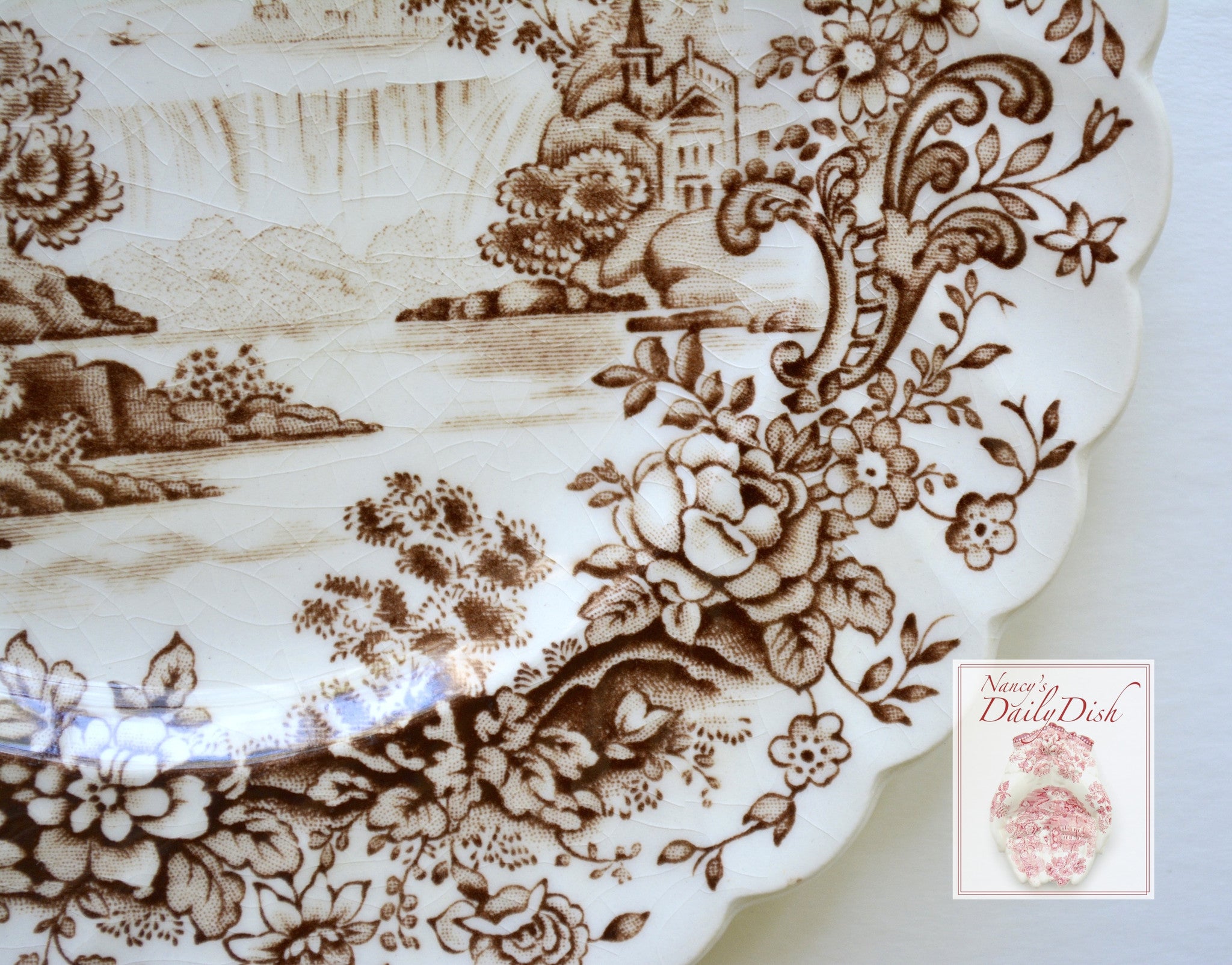Peaceful Summer Clarice Cliff Brown English Transferware Cereal Bowl C