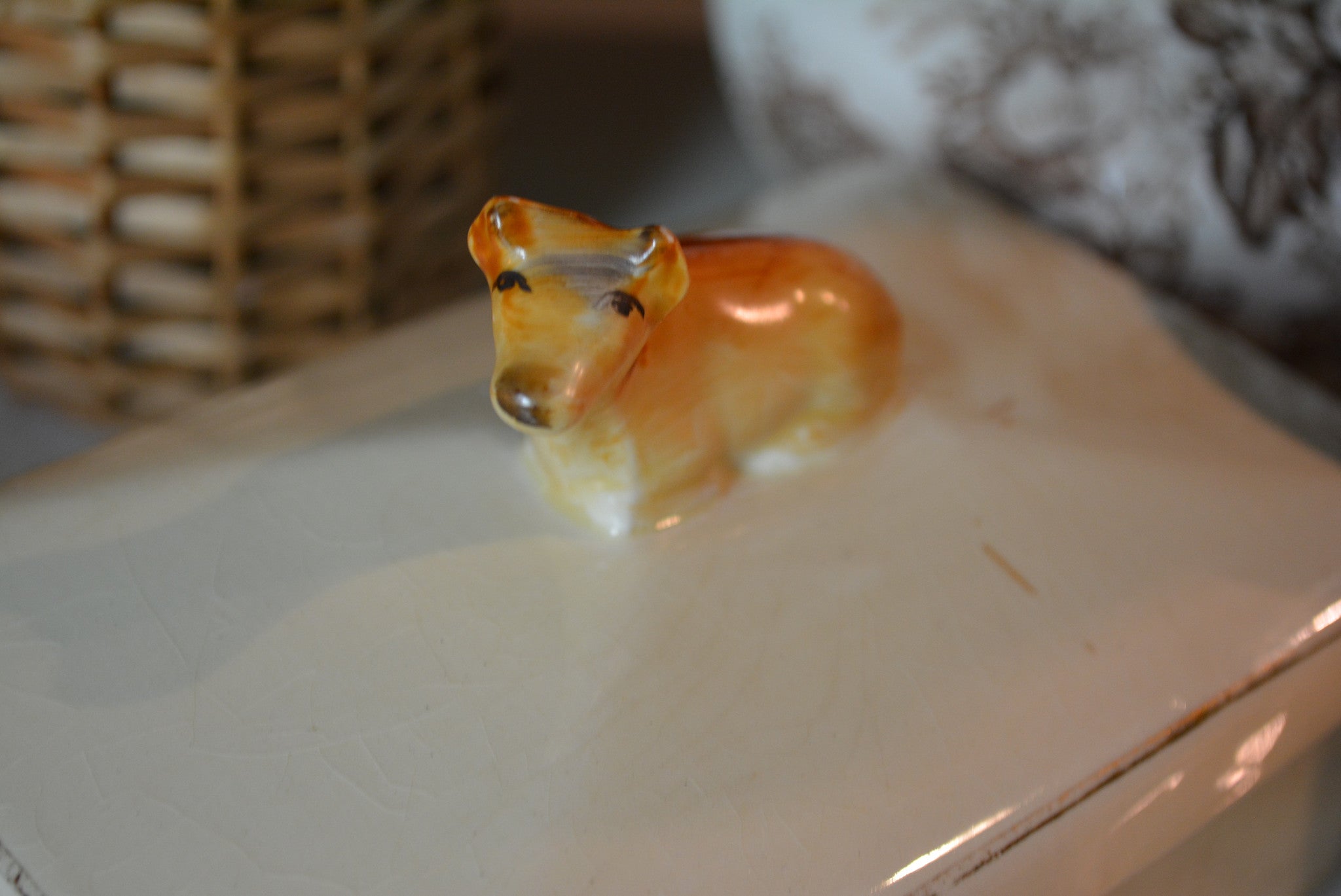 Figural Cow Topped Lidded Butter Dish Box or Tea Caddy Crown Devon