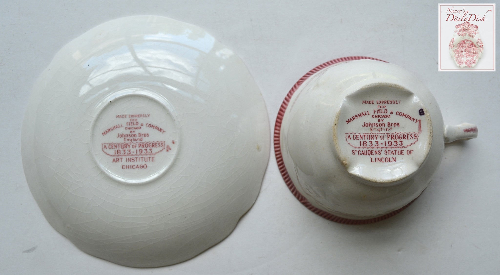 Historical Red Transferware Tea Cup & Saucer - A Century of Progress W