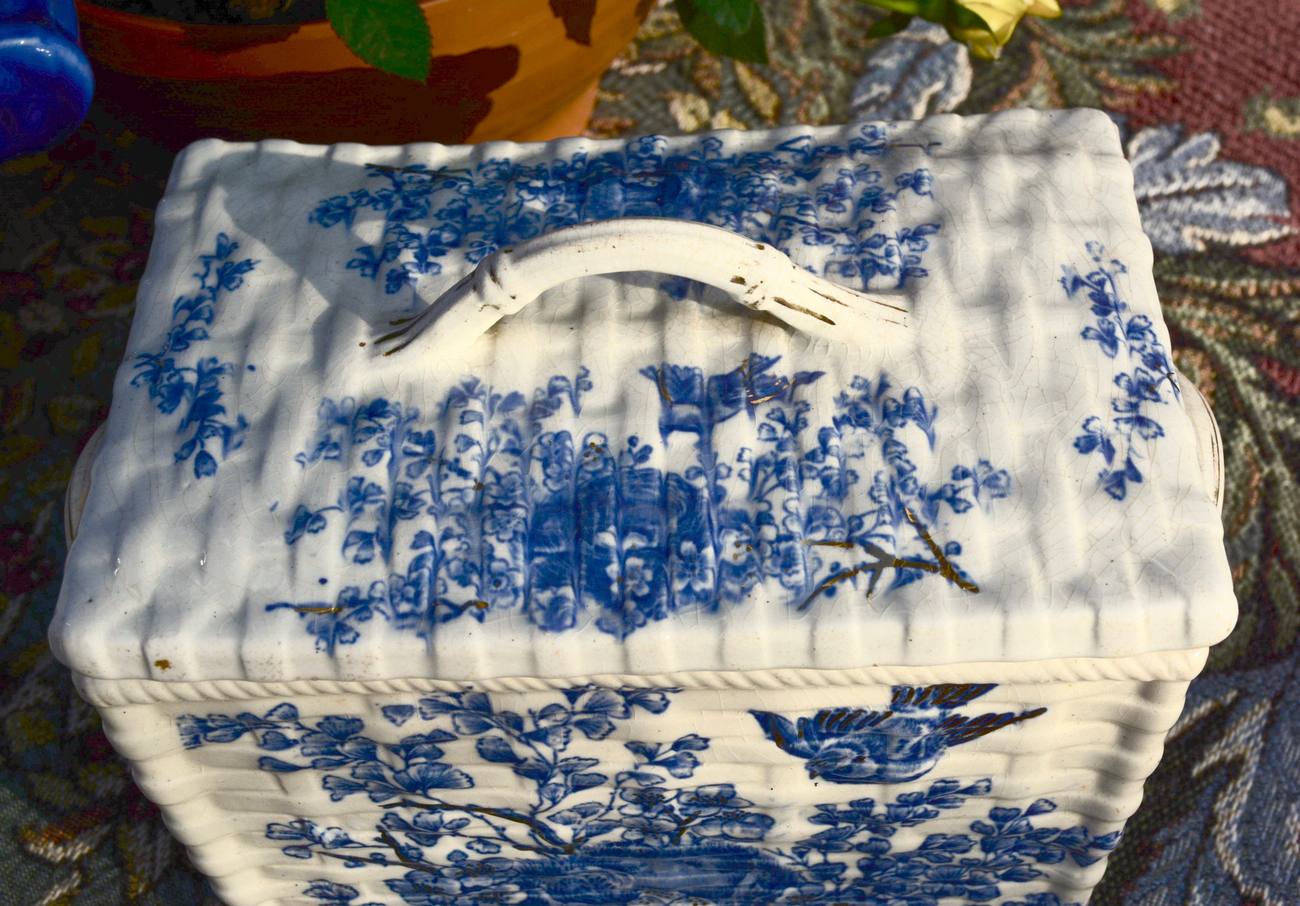 RARE Antique Victorian Staffordshire Blue English Transferware Bird