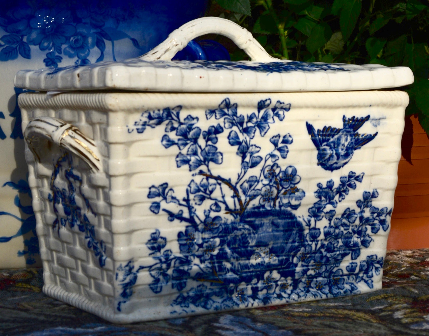 RARE Antique Victorian Staffordshire Blue English Transferware Bird