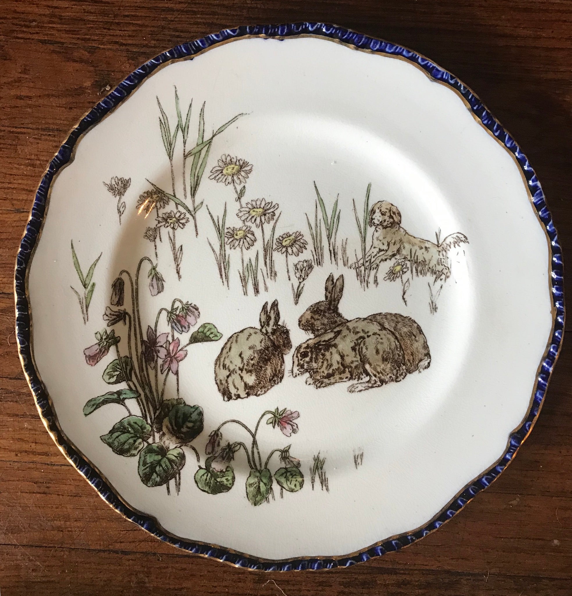 Antique Royal Doulton Plate French Rabbits Hunt Scene La Chasse