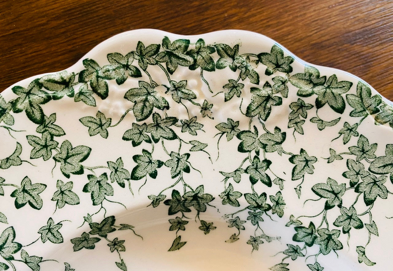 1891 Antique Staffordshire English Transferware Green Plate Square Oct