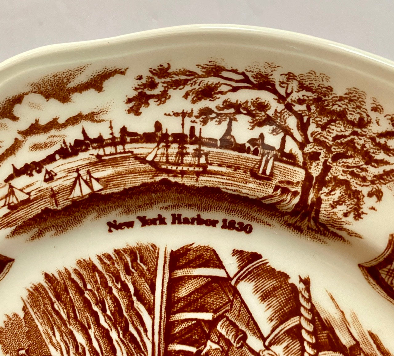 Vintage English Brown Transferware Plate Clipper Ship Scene U S S Cons