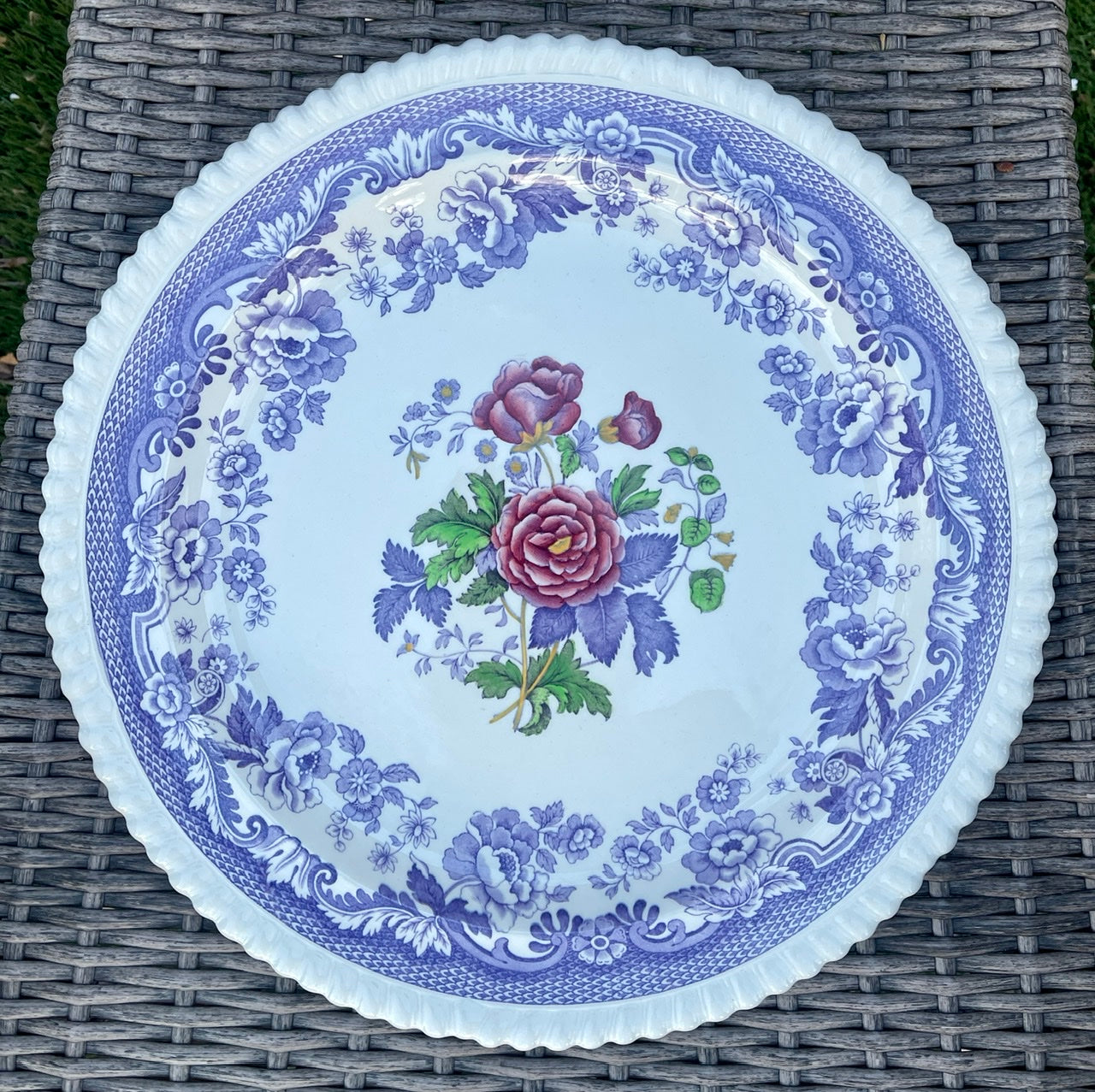 Lg 13" Spode Mayflower Periwinkle Purple / Lavender Transferware Round