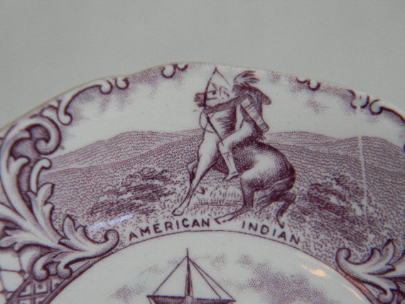 Purple Transferware Octagon Shape Plate Colonial Times - Speak For You