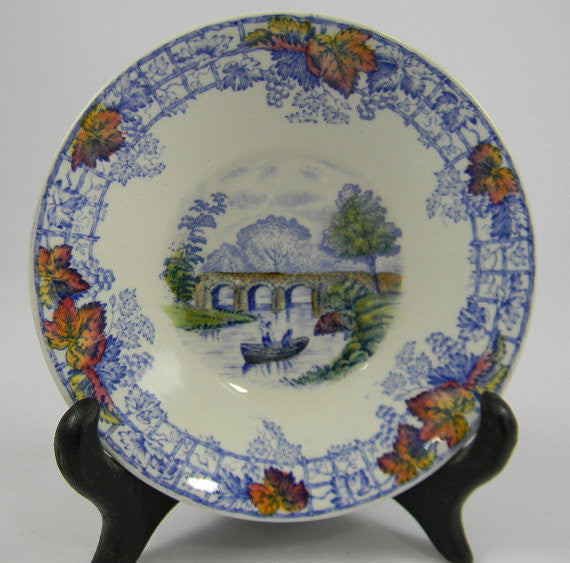 Vintage Demitasse Cup & Saucer - Blue Polychrome Transferware - RARE