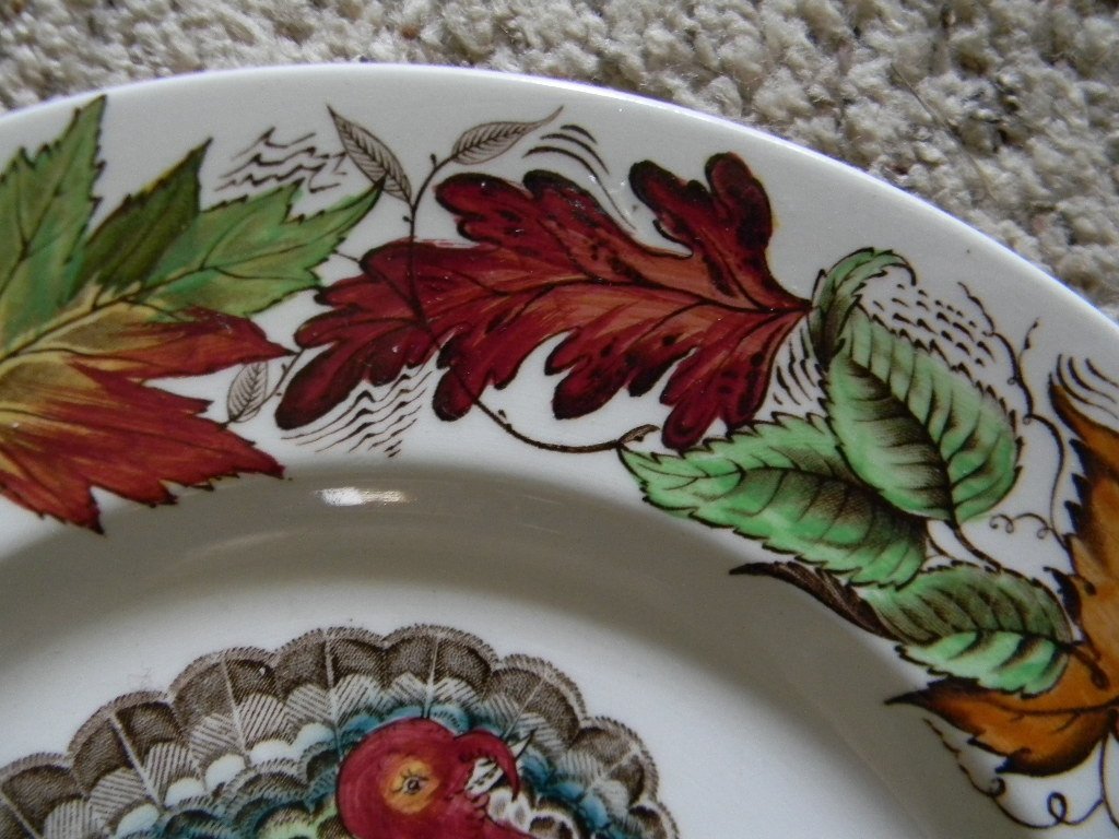 Antique Thanksgiving Turkey Dinnerware Set 8 Brown Transferware Plates ...