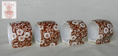 English Transferware Brown Calico Chintz Floral Napkin Rings RARE Set
