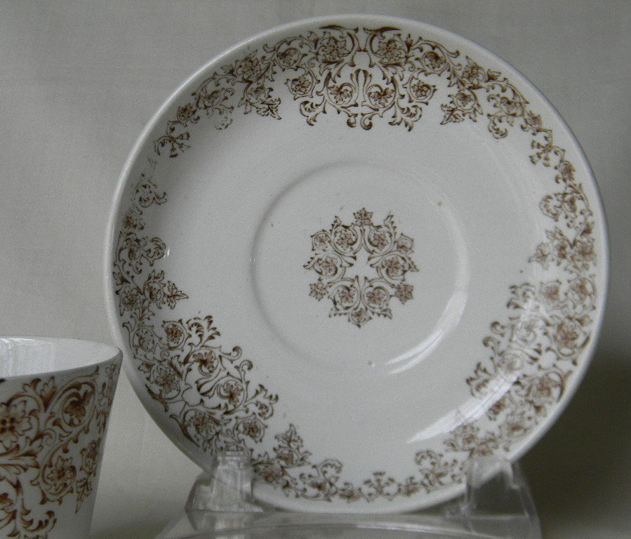 Aesthetic Brown Transferware Teacup and Saucer Empress Victorian Potte