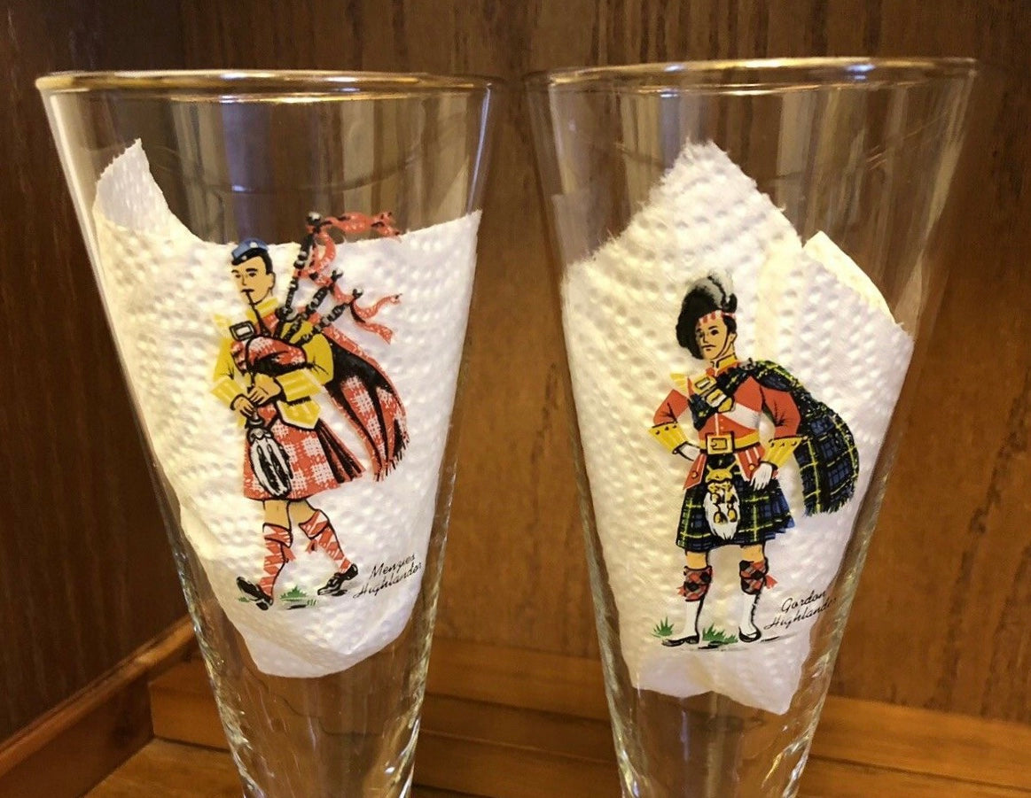 Set of Vintage Scottish Highlander Clan Tartan Kilt Pilsner Beer Drink