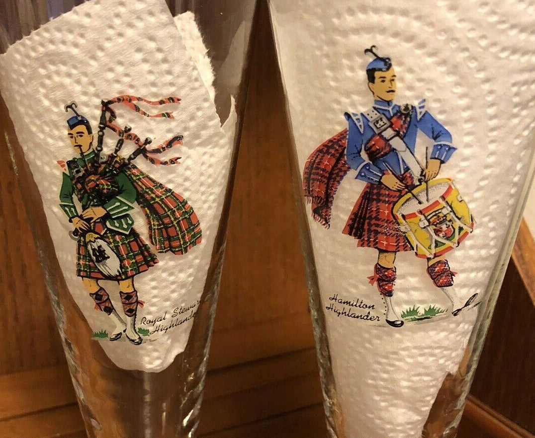 Set of Vintage Scottish Highlander Clan Tartan Kilt Pilsner Beer Drink