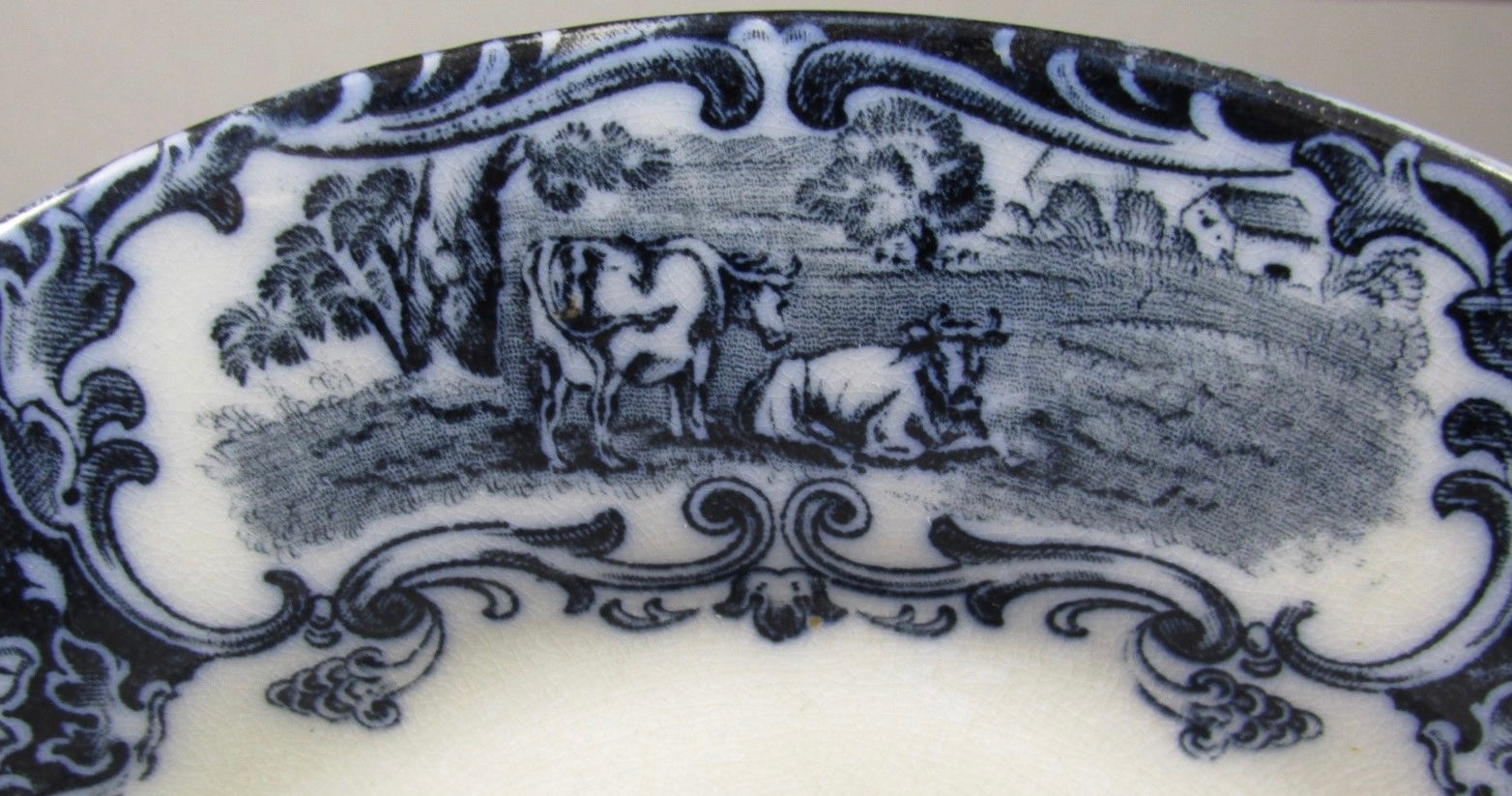Scenic Cattle Drive Cow Plate Antique Wedgwood Dark Navy Blue Transfer