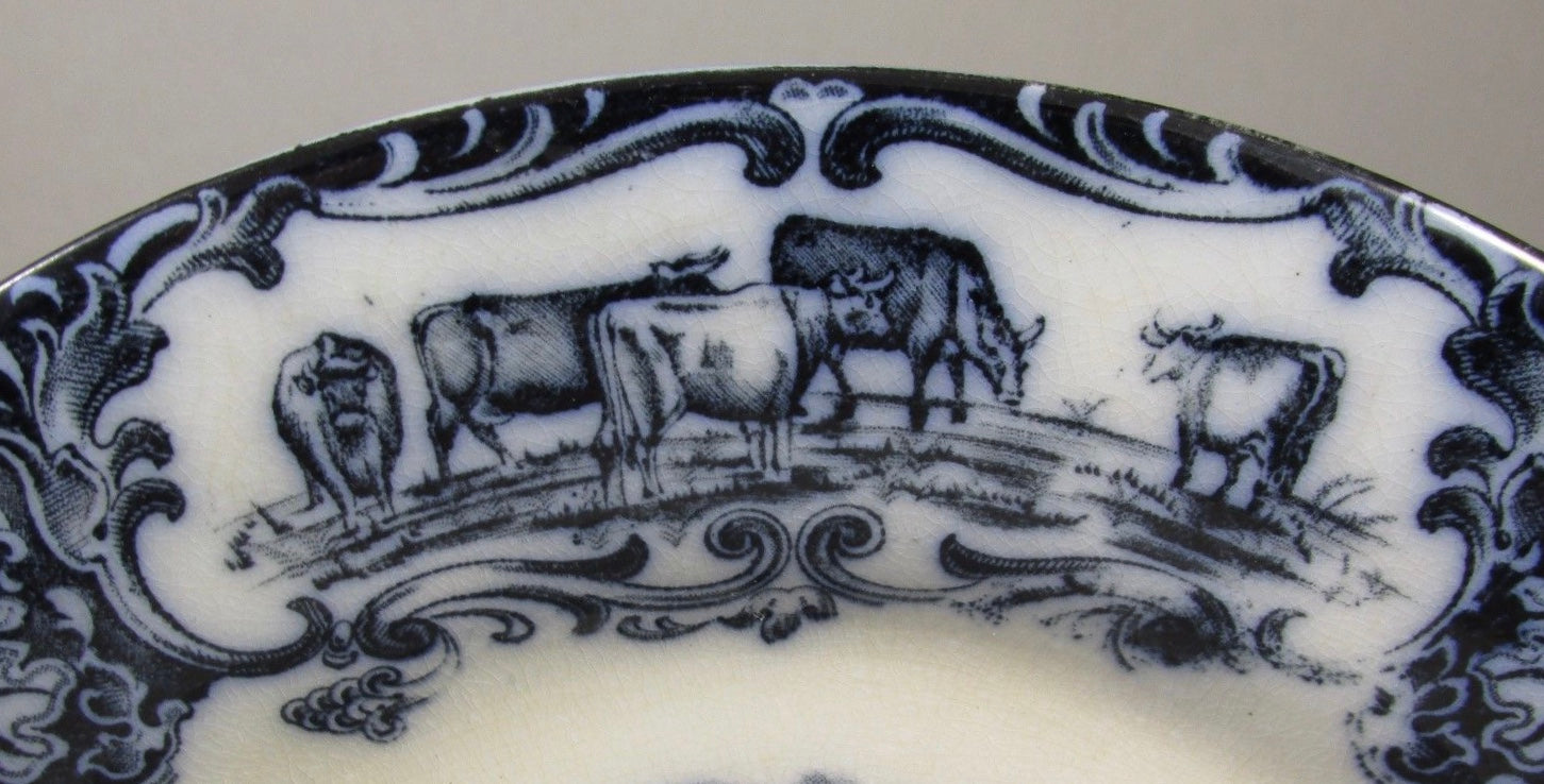 Scenic Cattle Drive Cow Plate Antique Wedgwood Dark Navy Blue Transfer