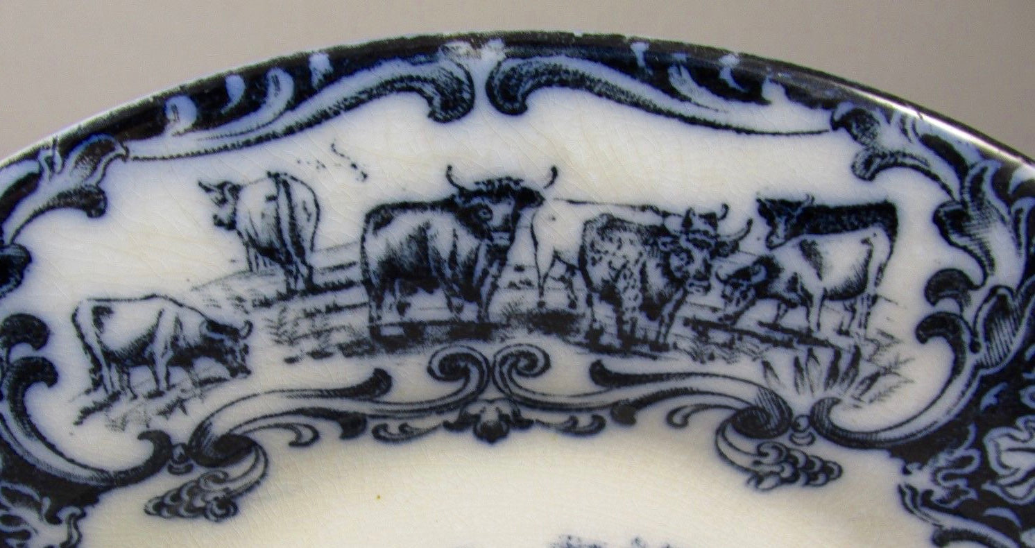 Scenic Cattle Drive Cow Plate Antique Wedgwood Dark Navy Blue Transfer